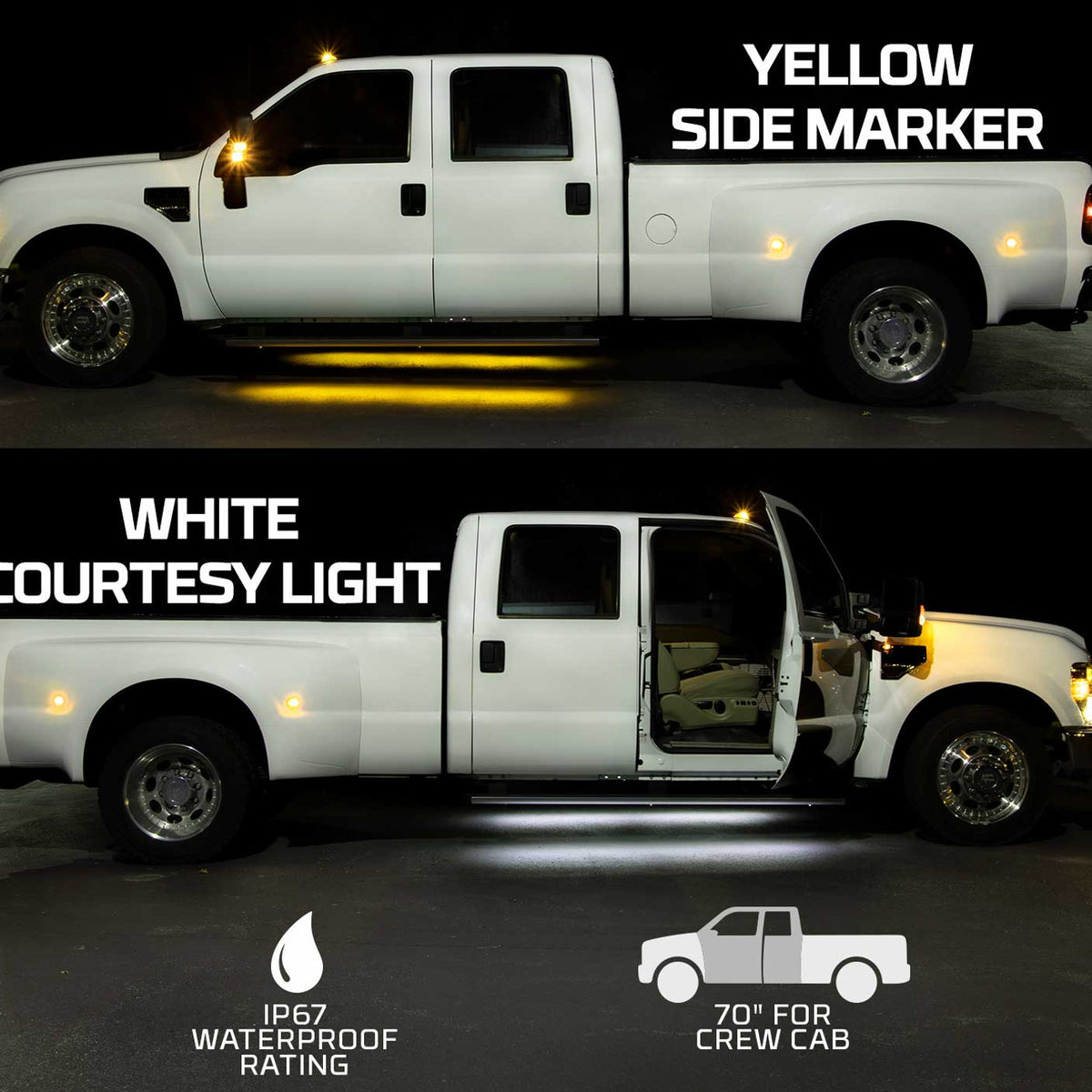 2pc 70" Yellow LED Truck Running Board Lighting Kit with White Courtes ...